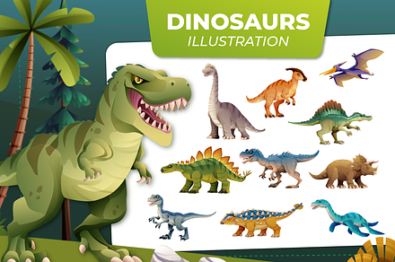 Cartoon dinosaurs, dino set, an Animal Illustration by Buch&Bee