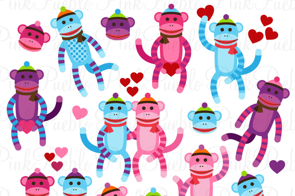 Valentine Sock Monkey Clipart/Vector, an Illustration by PinkPueblo ...