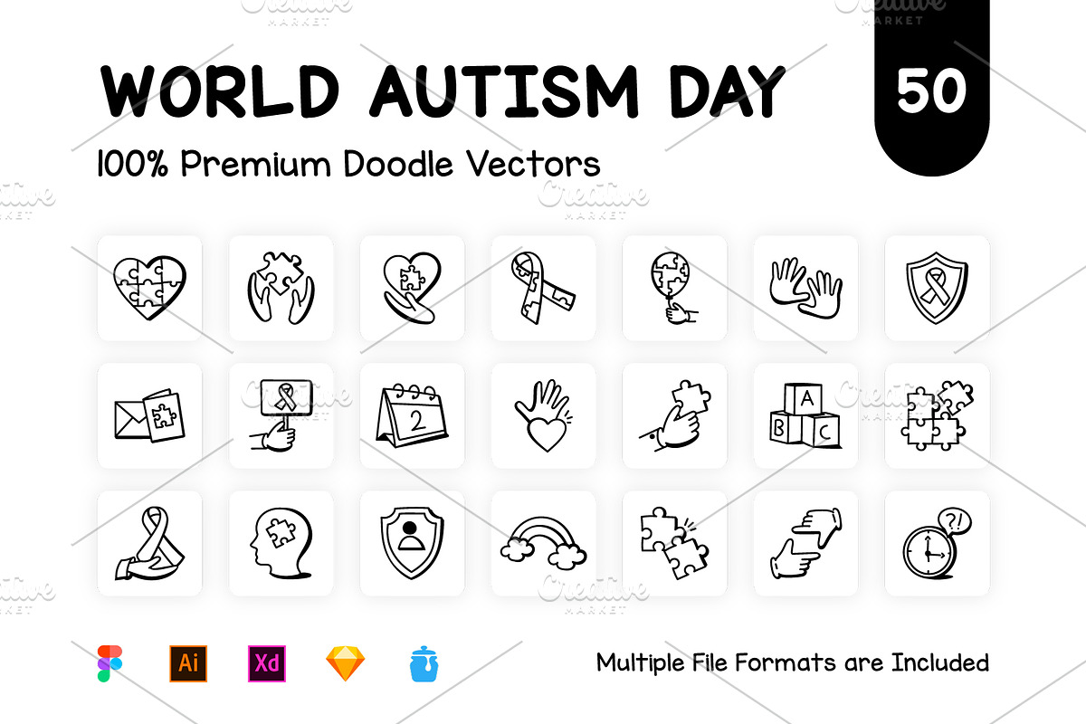 Autism Day Vectors Doodle Icons | Creative Market