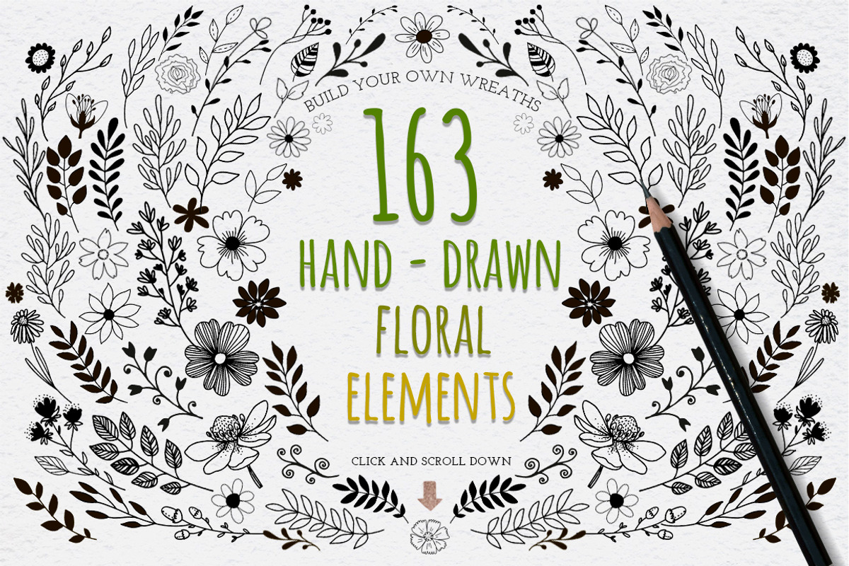 Hand Drawn floral elements, a Texture Illustration by sundrameda