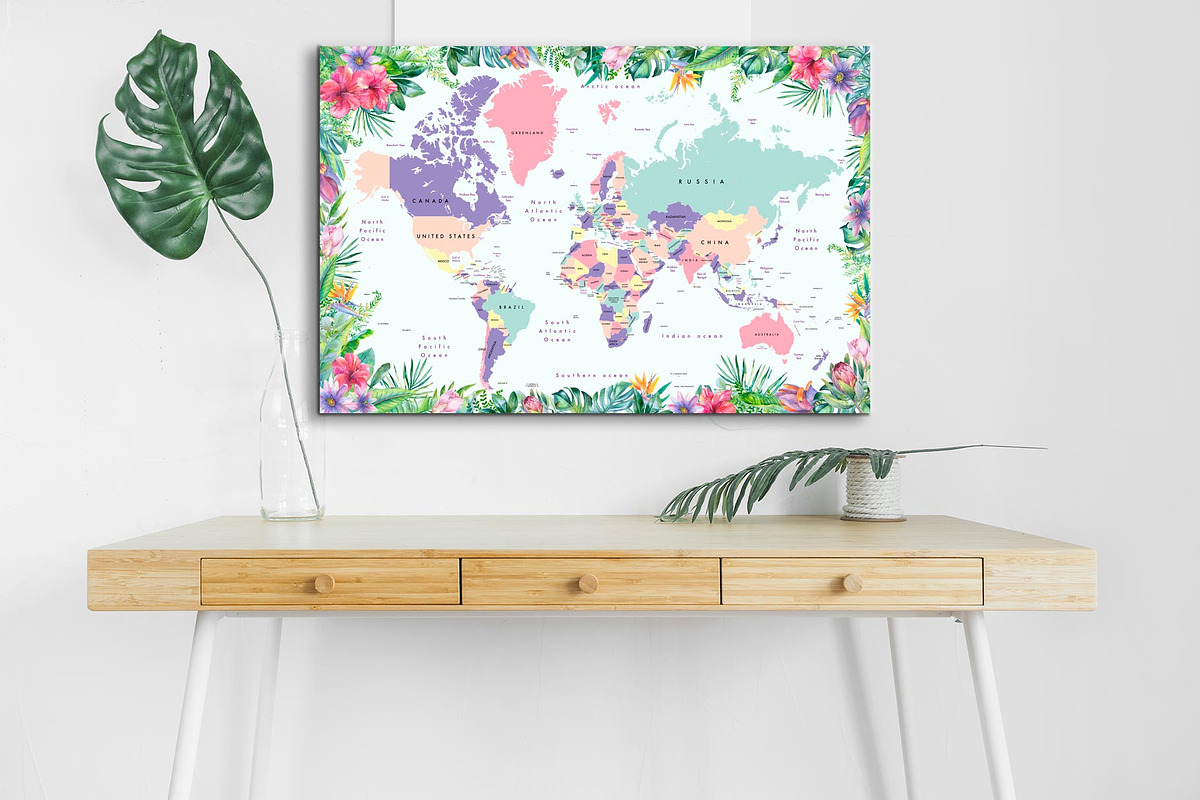 world map illustration with countries | Creative Market