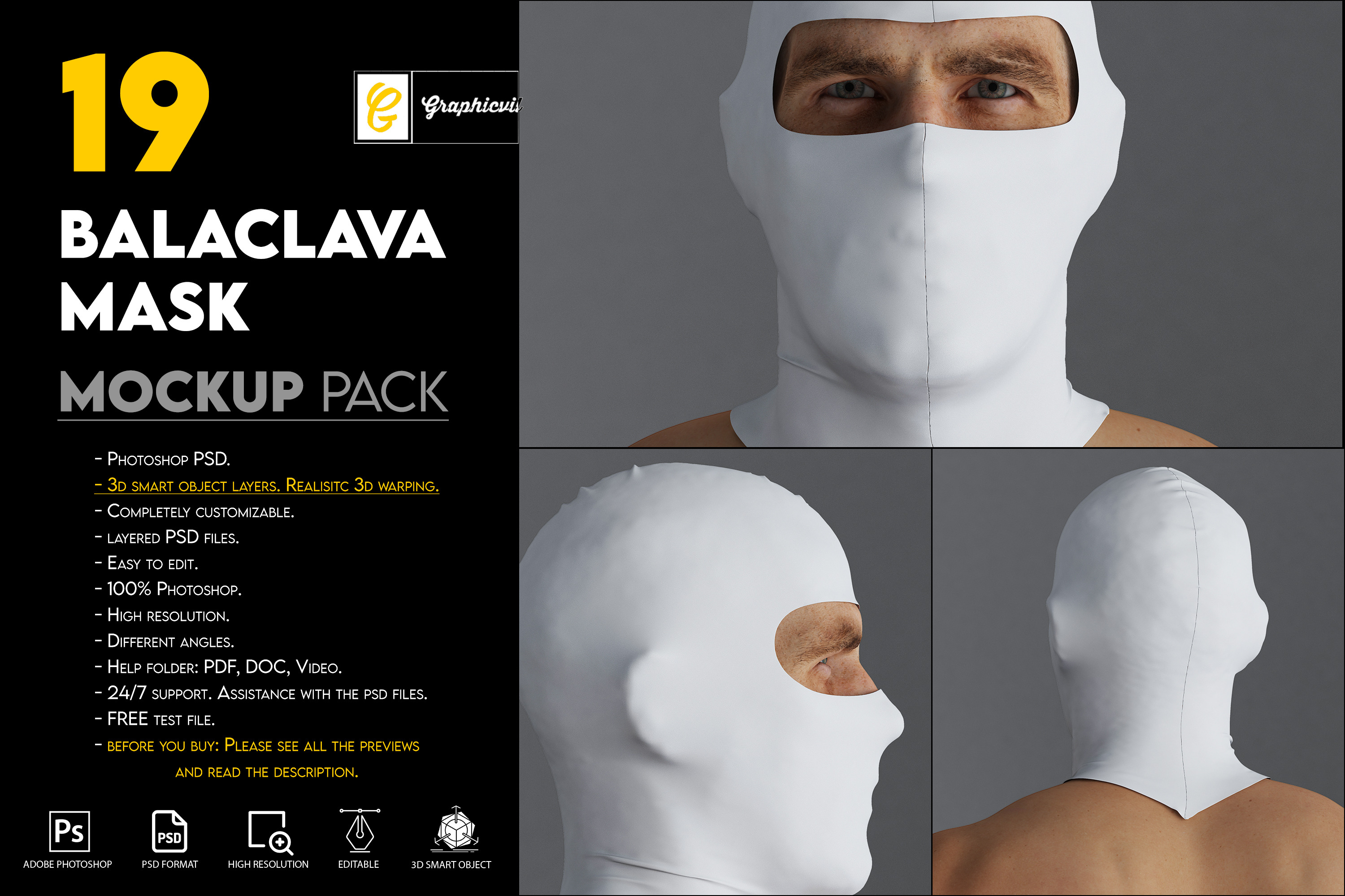 Balaclava Mask Mockup, a Hat Mockup by GraphicVil
