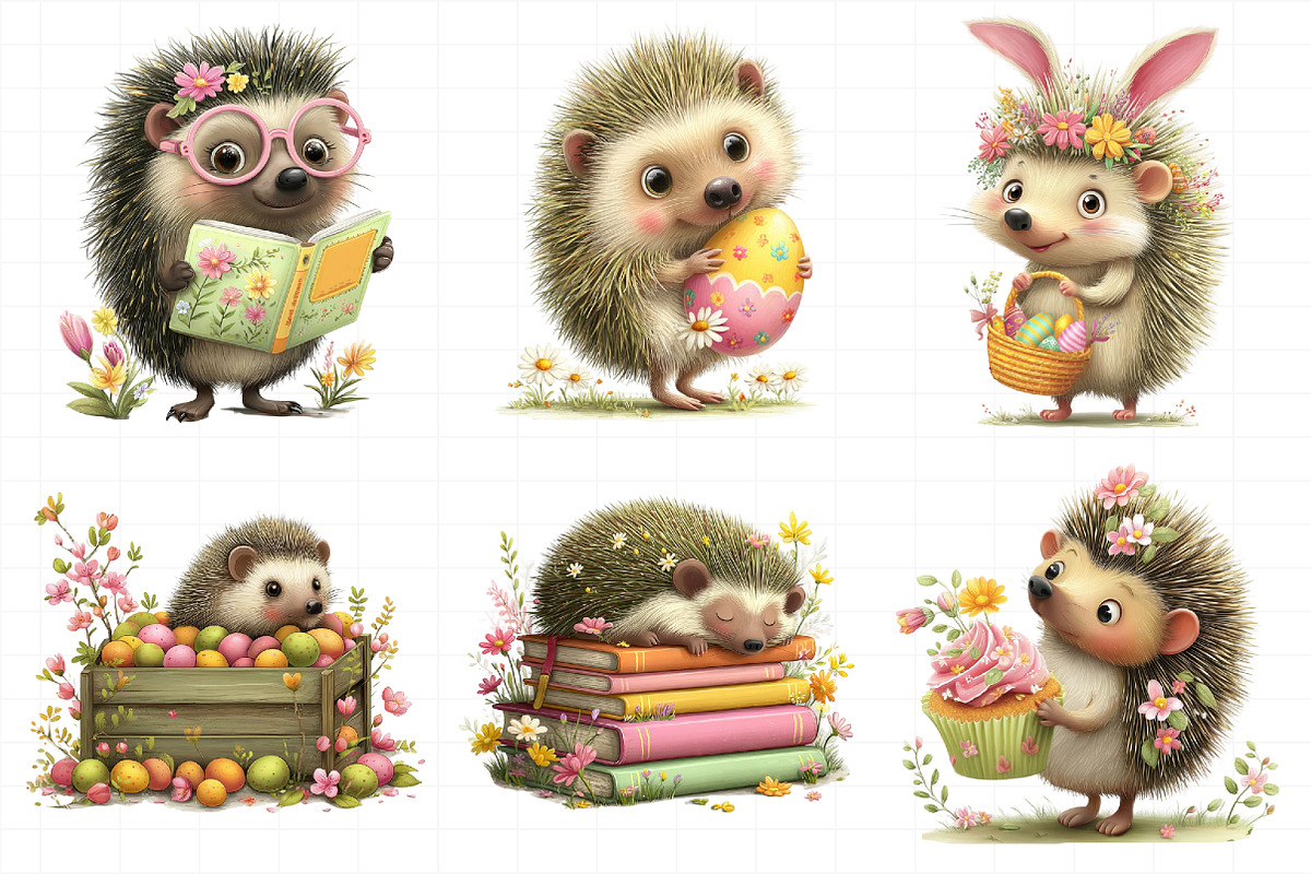 Whimsical Spring Hedgehog Clipart, an Illustration by Daily.Designs