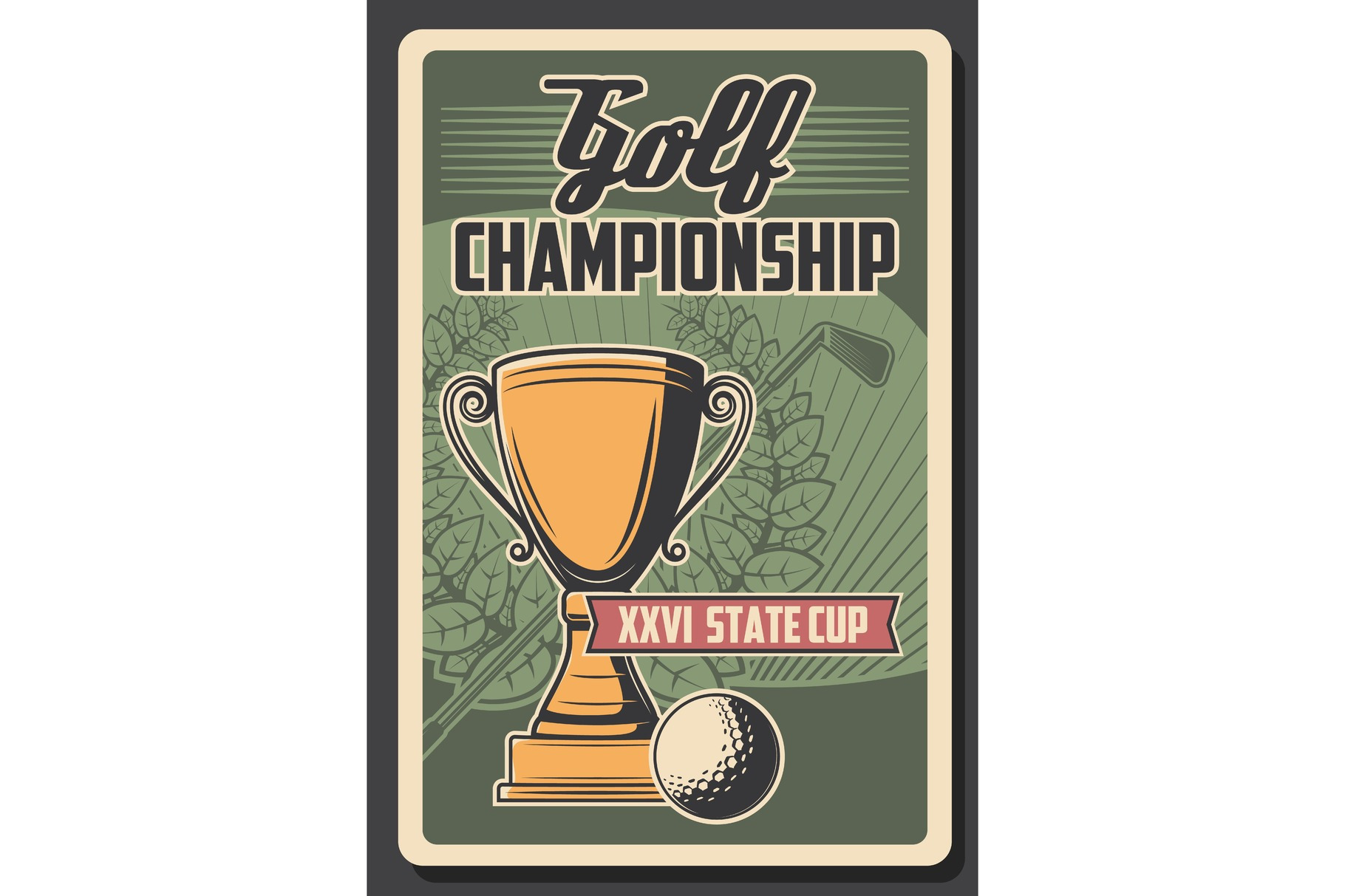 Golf ball, club and trophy cup, an Illustration by Vector Tradition