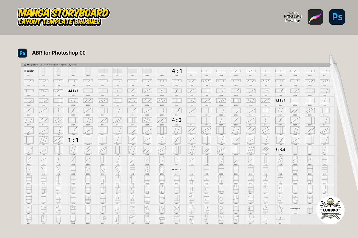 Manga Storyboard Layout Brushset, a Brush Add-On by Luuuka studio