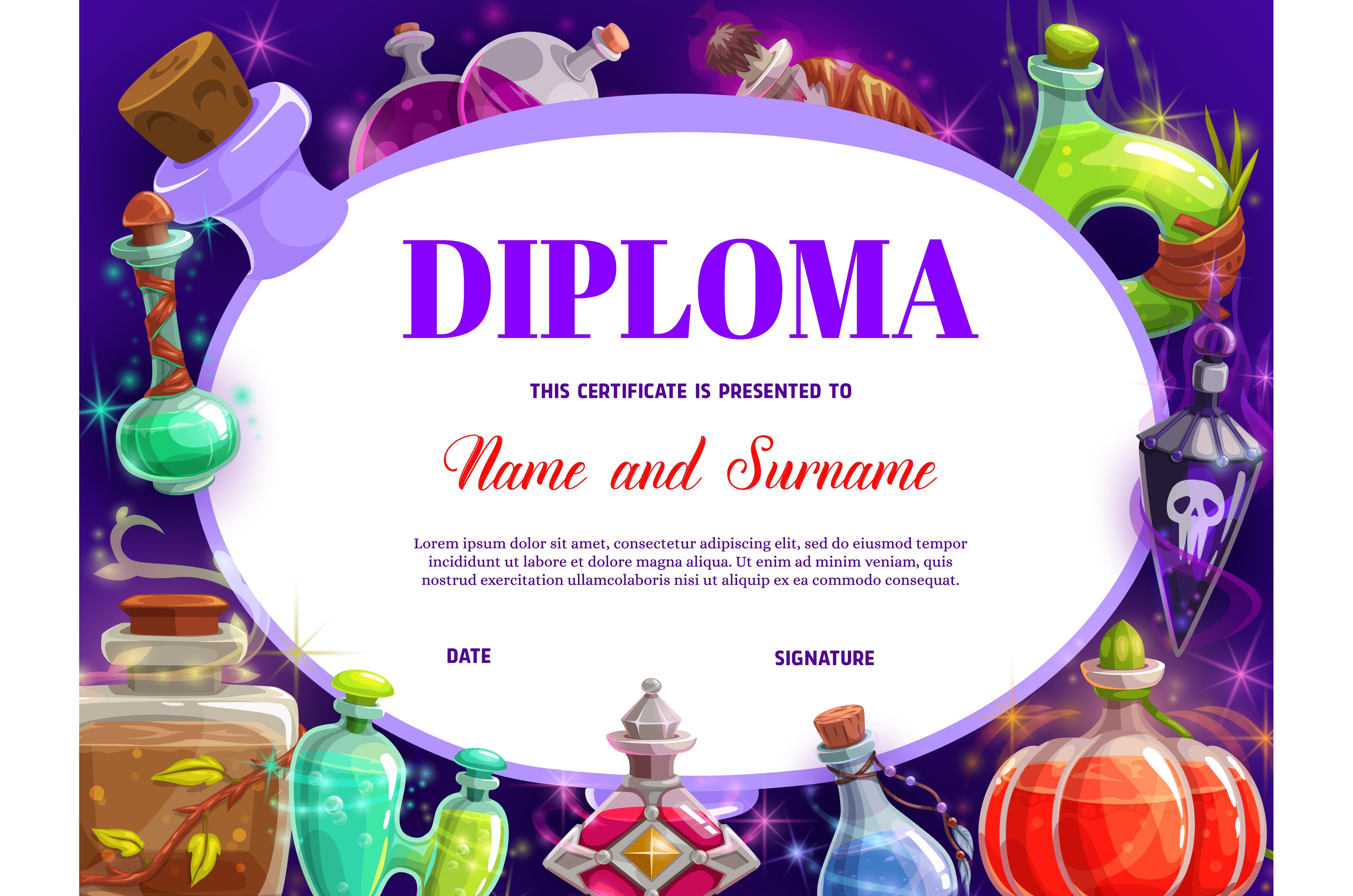 Child diploma with magic potions, an Education Illustration by Vector ...