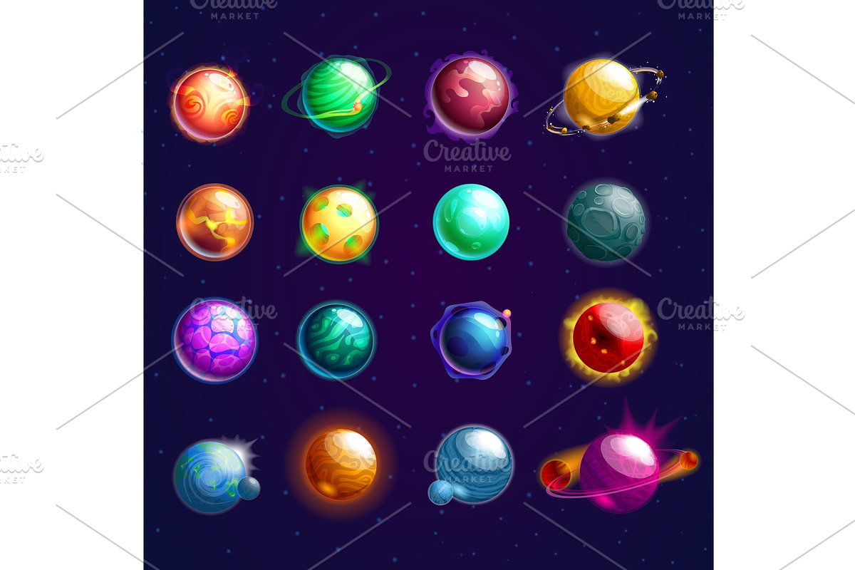 Set of isolated cosmos stars or planets, an Object Illustration by ...