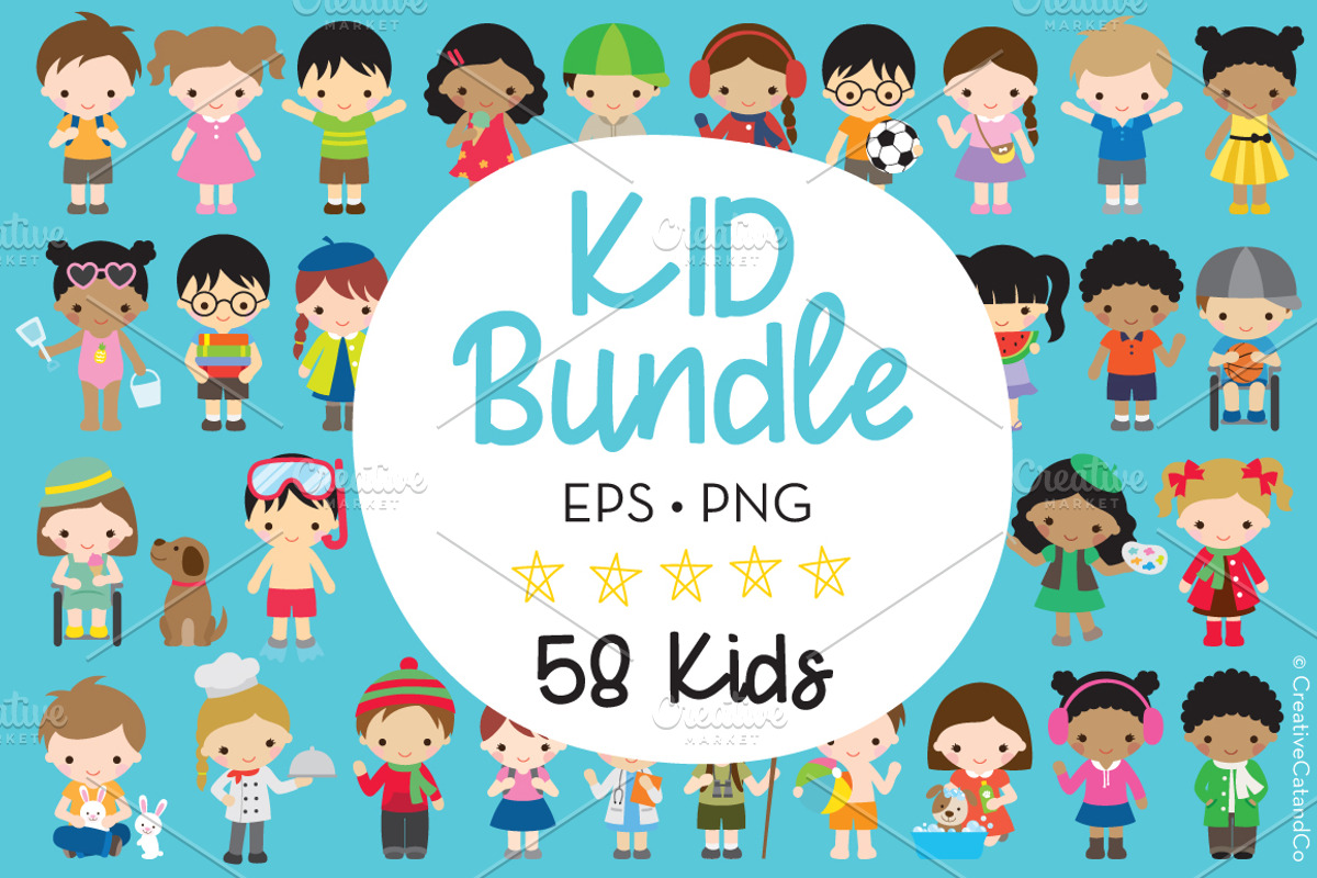 Kid Character Bundle EPS PNG, an Education Illustration by CreativeCatandCo