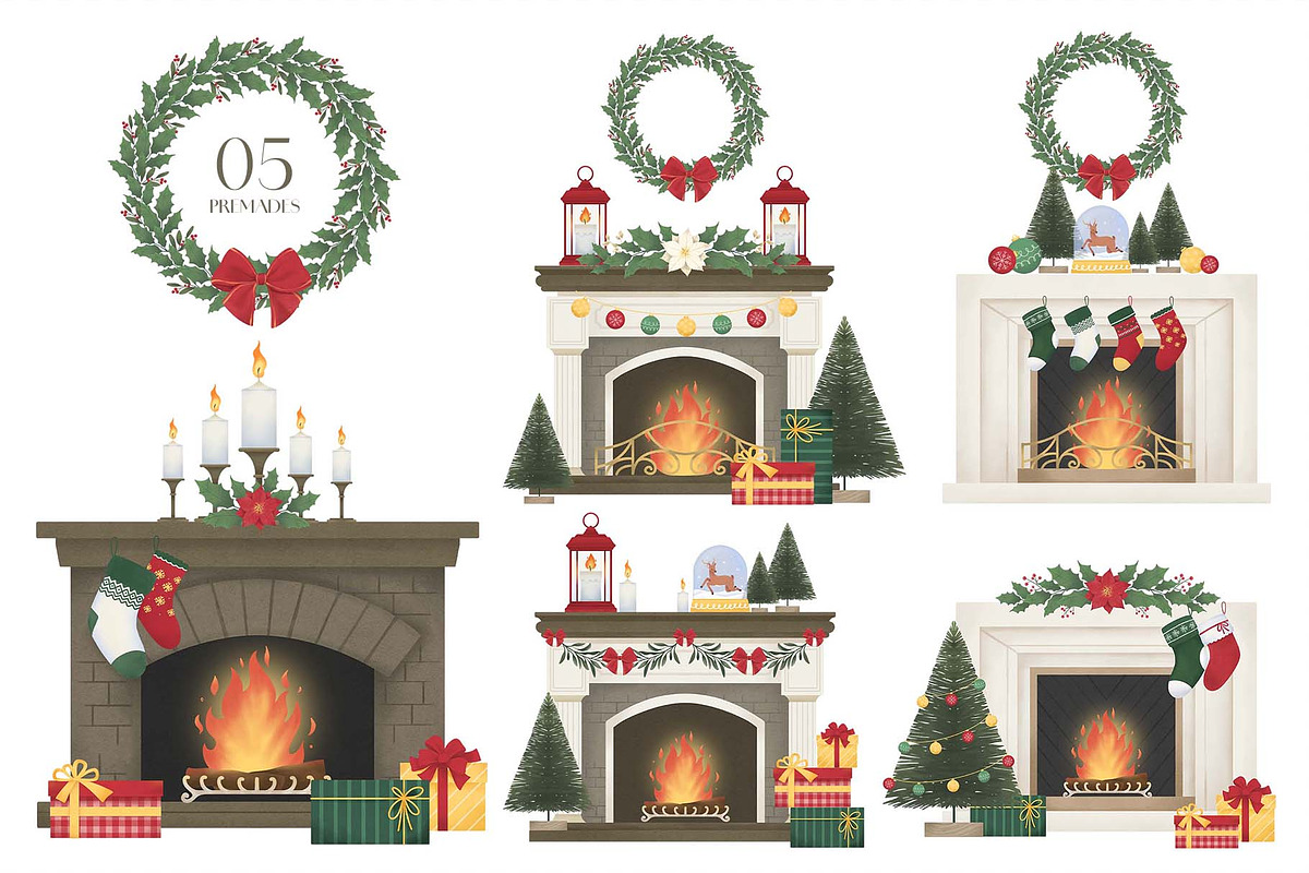 Christmas Fireplace Builder Kit, a Seasonal Illustration by DesignerCandies