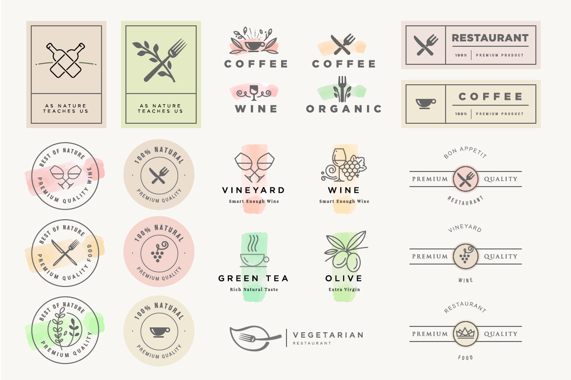 Food and drink labels and stickers, a Food Illustration by PureSolution
