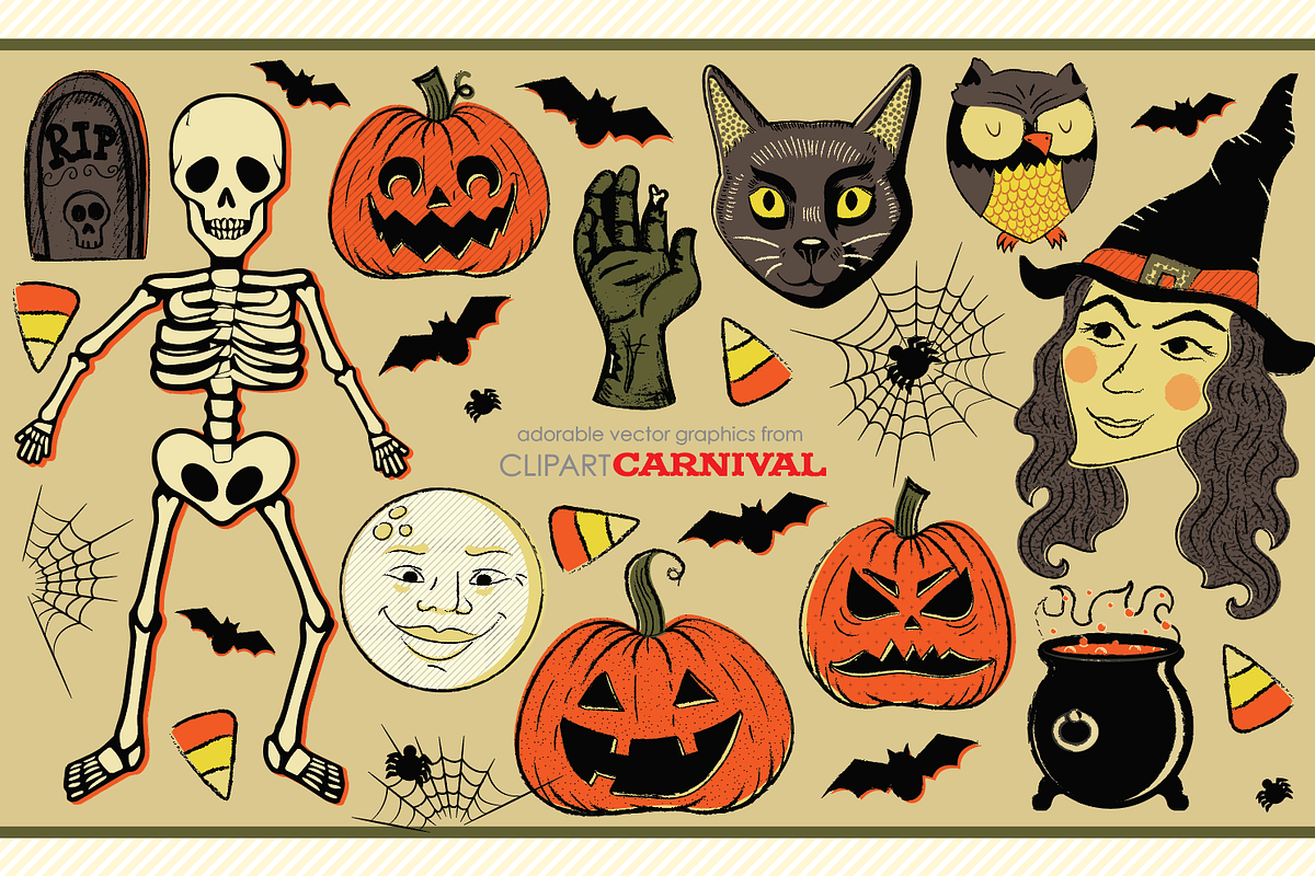Vintage Style Halloween Clip Art, an Illustration by ClipArtCarnival