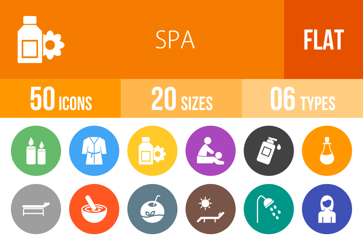50 Spa Flat Round Icons, an Icon by IconBunny