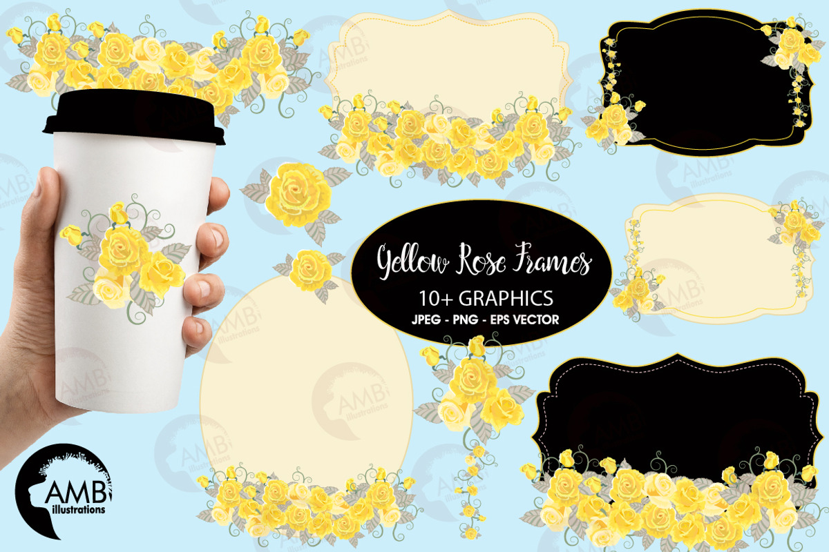 Clipart Yellow Rose Frames, AMB-1114, an Illustration by AMBillustrations