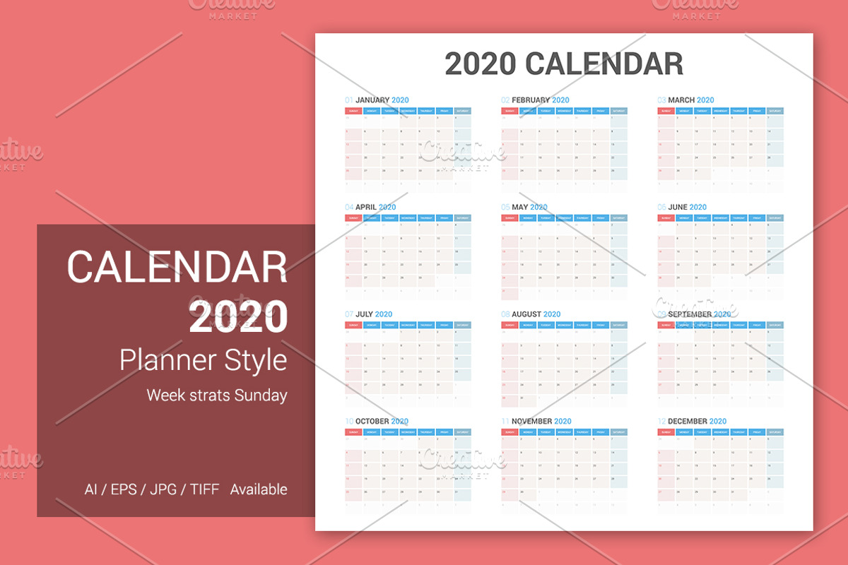Calendar 2020 Planner Design, a Stationery Template by WORAKAMON Design ...