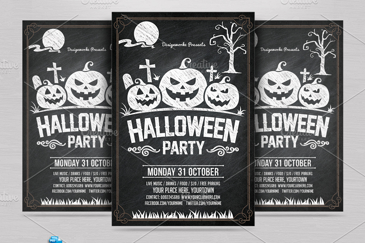 Halloween Chalk Flyer, a Flyer Template by DesignWorkz
