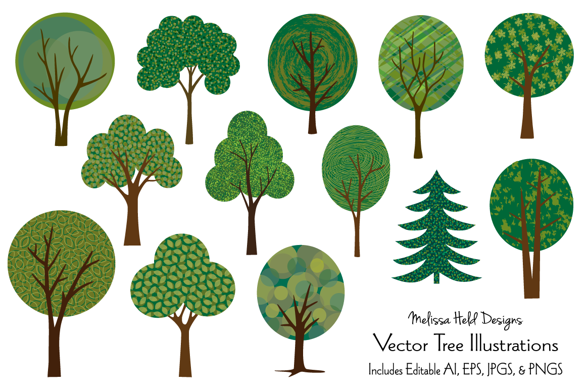Vector Tree Illustrations, a Seasonal Illustration by Melissa Held Designs