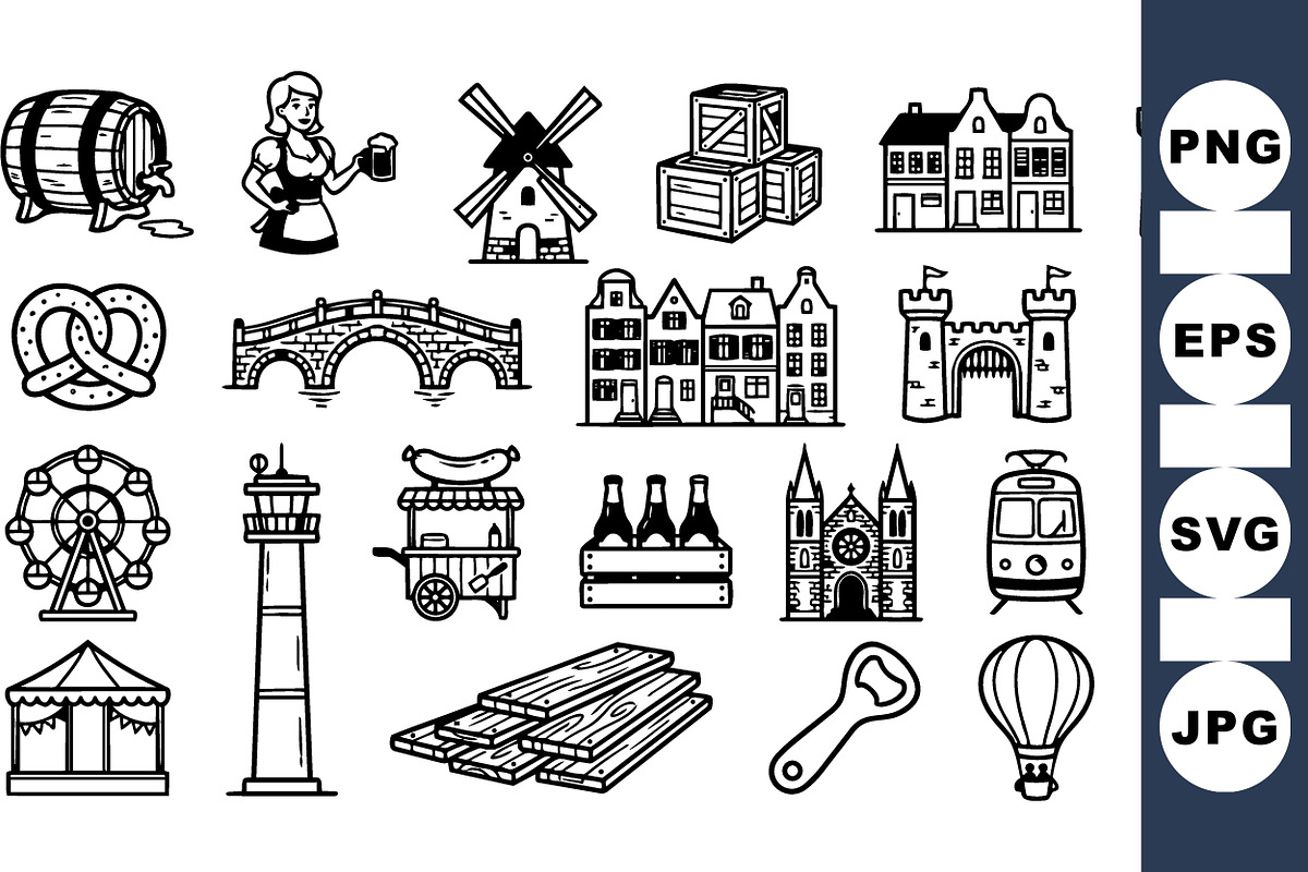 Vintage European Landmarks Icons, an Illustration by designvectx