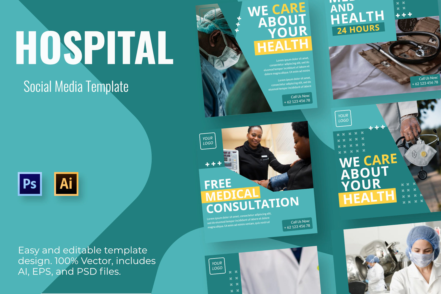 Hospital Social Media Template, a Social Media Template by AQR Studio