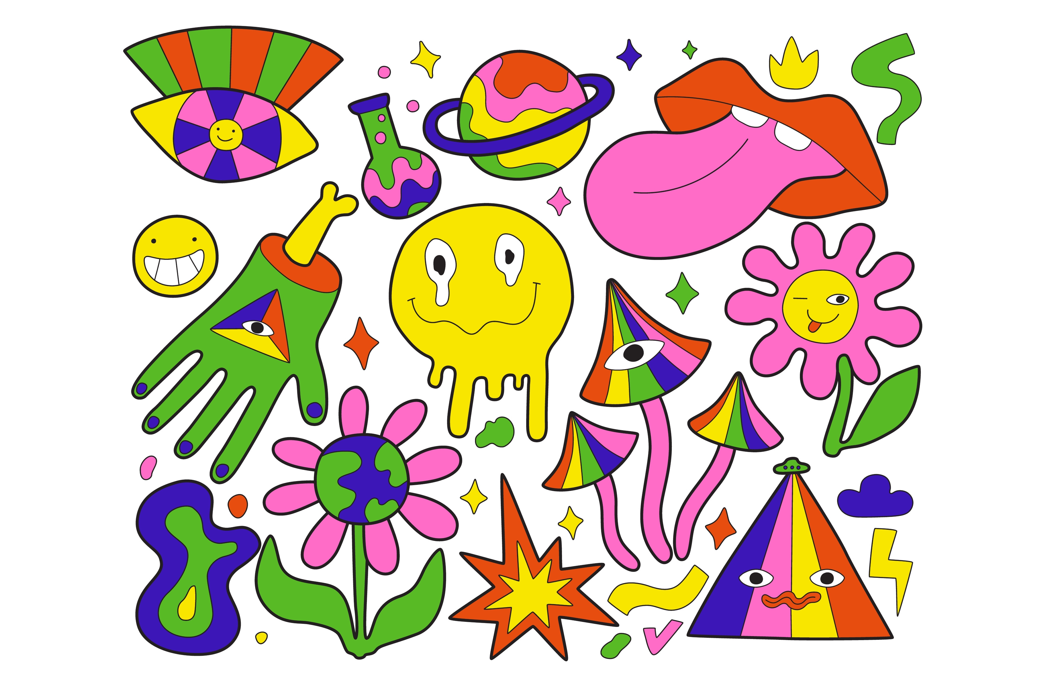 Psychedelic symbols. Acid colours, an Illustration by Vectorbuum