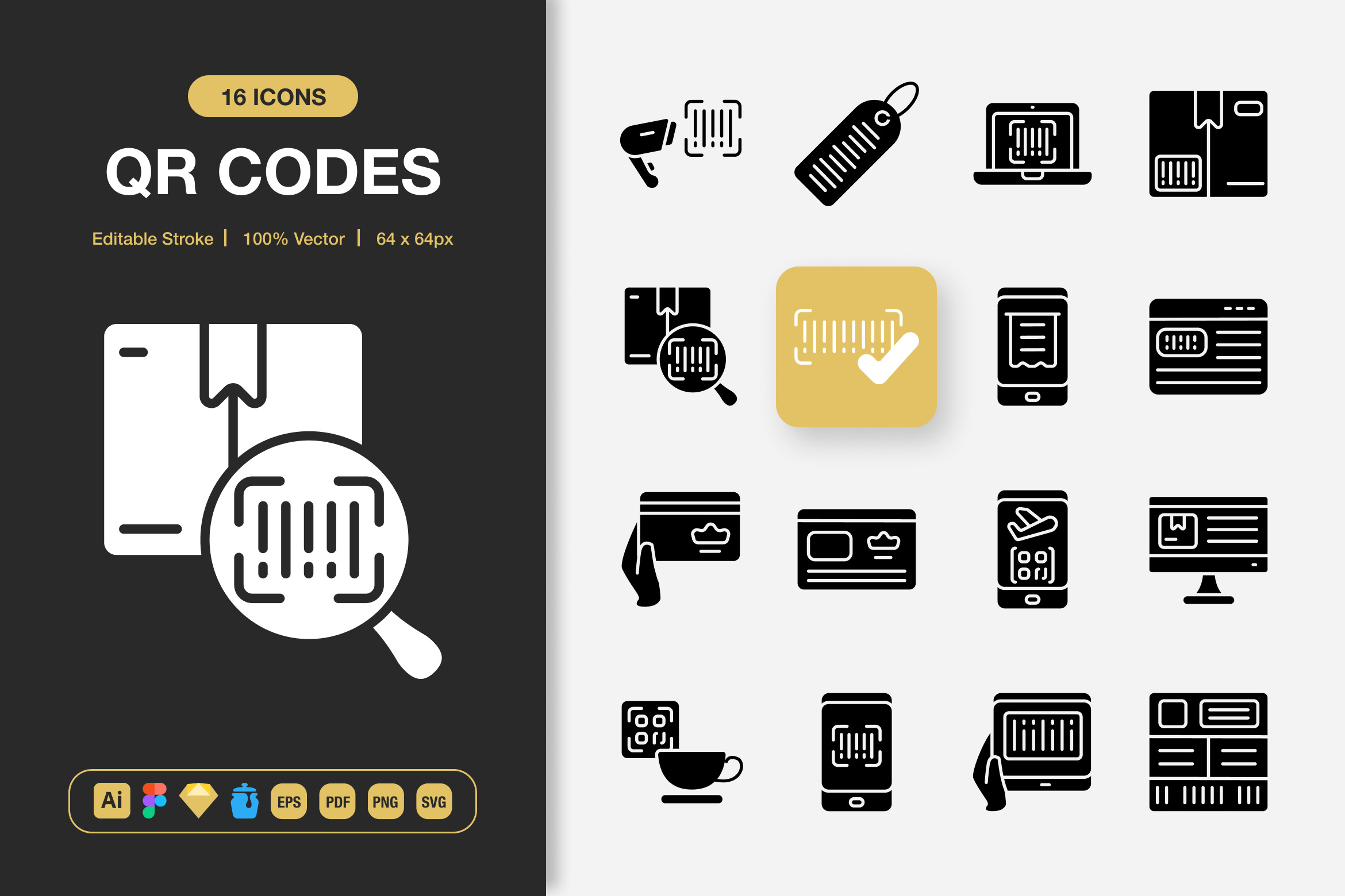 QR Codes Solid Icons, a Solid Icon by Spacepixel Creative