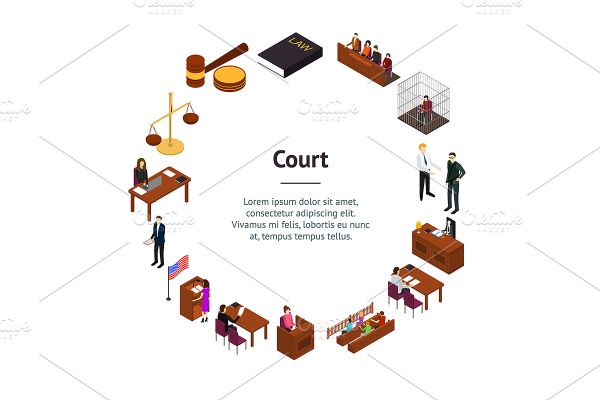 Court Session Concept 3d Isometric, a Person Illustration by Bigmouse_art