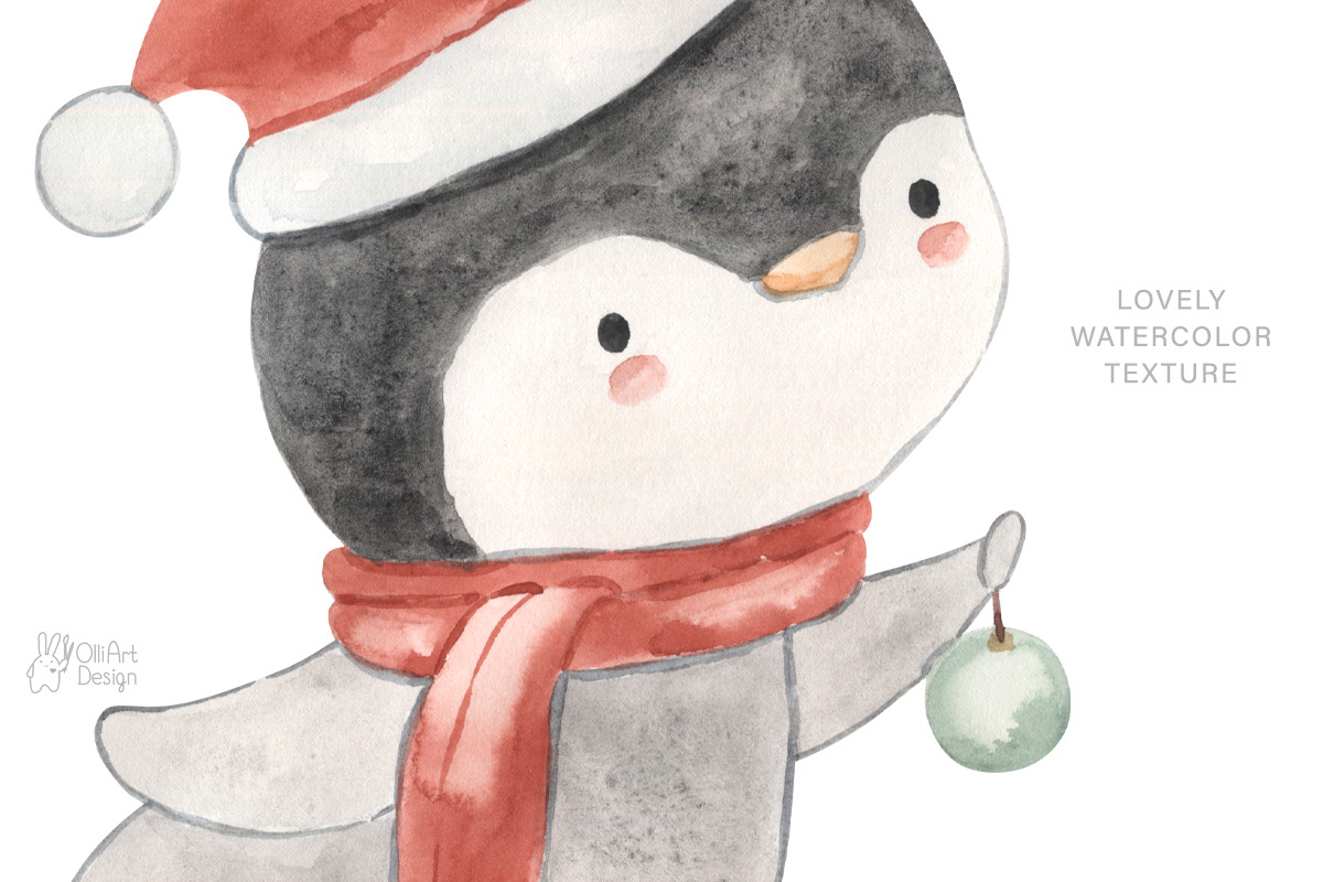Christmas watercolor animal clipart