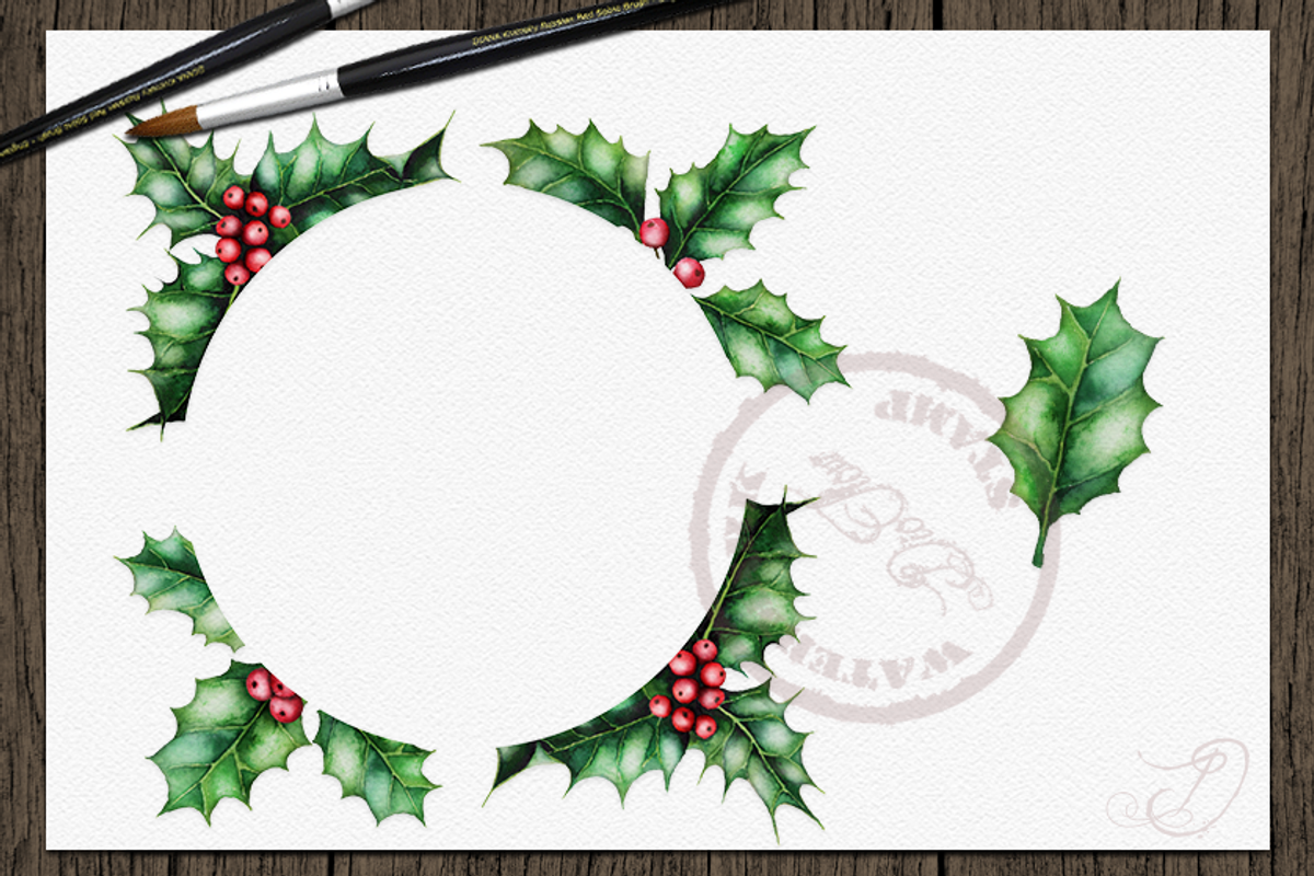 Holly Watercolor Clip Art, a Decorative Illustration by DioFlow