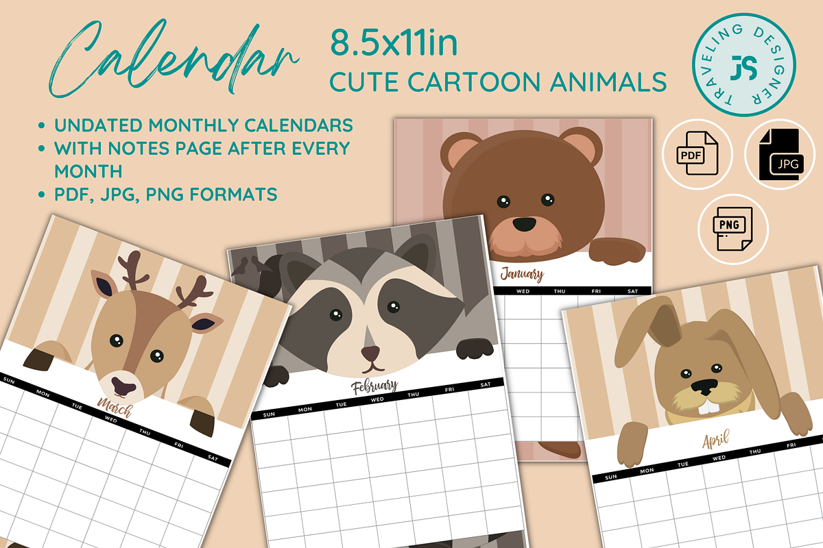 Cartoon Animal 12-month Calendar