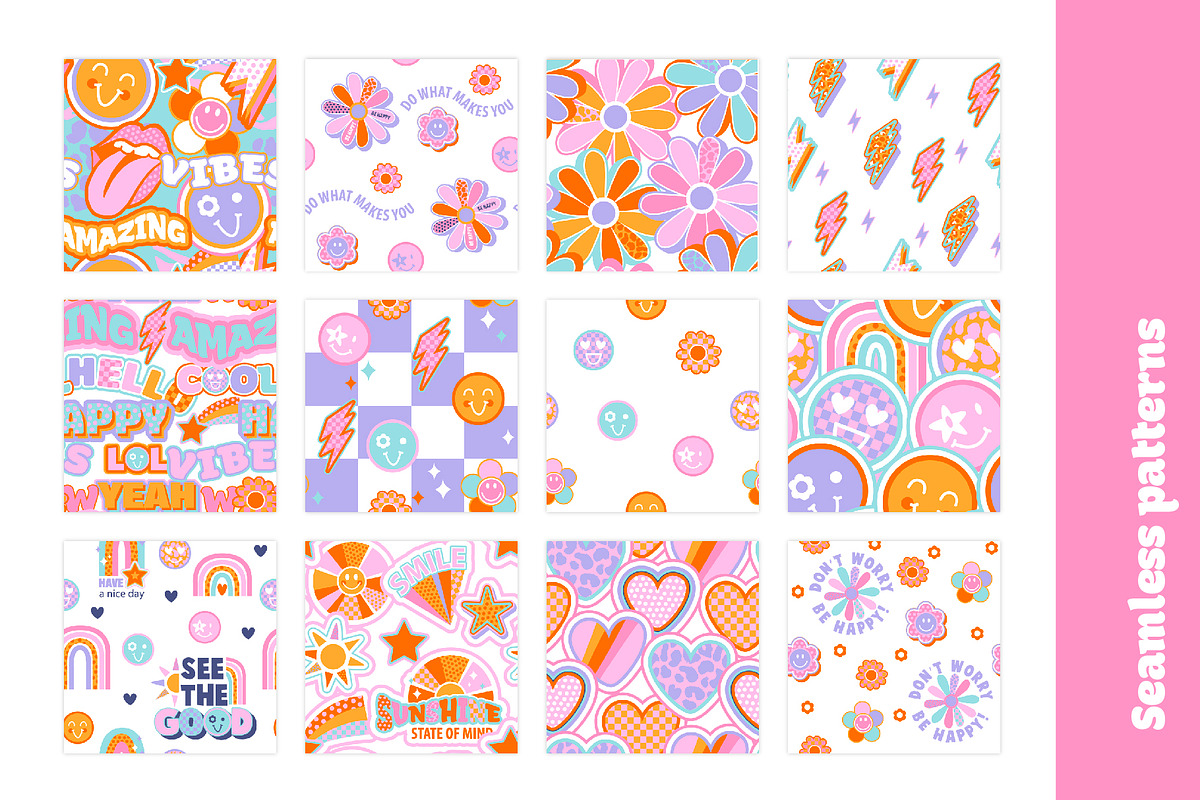 Groovy retro collection of stickers, an Object Illustration by Artlavi ...