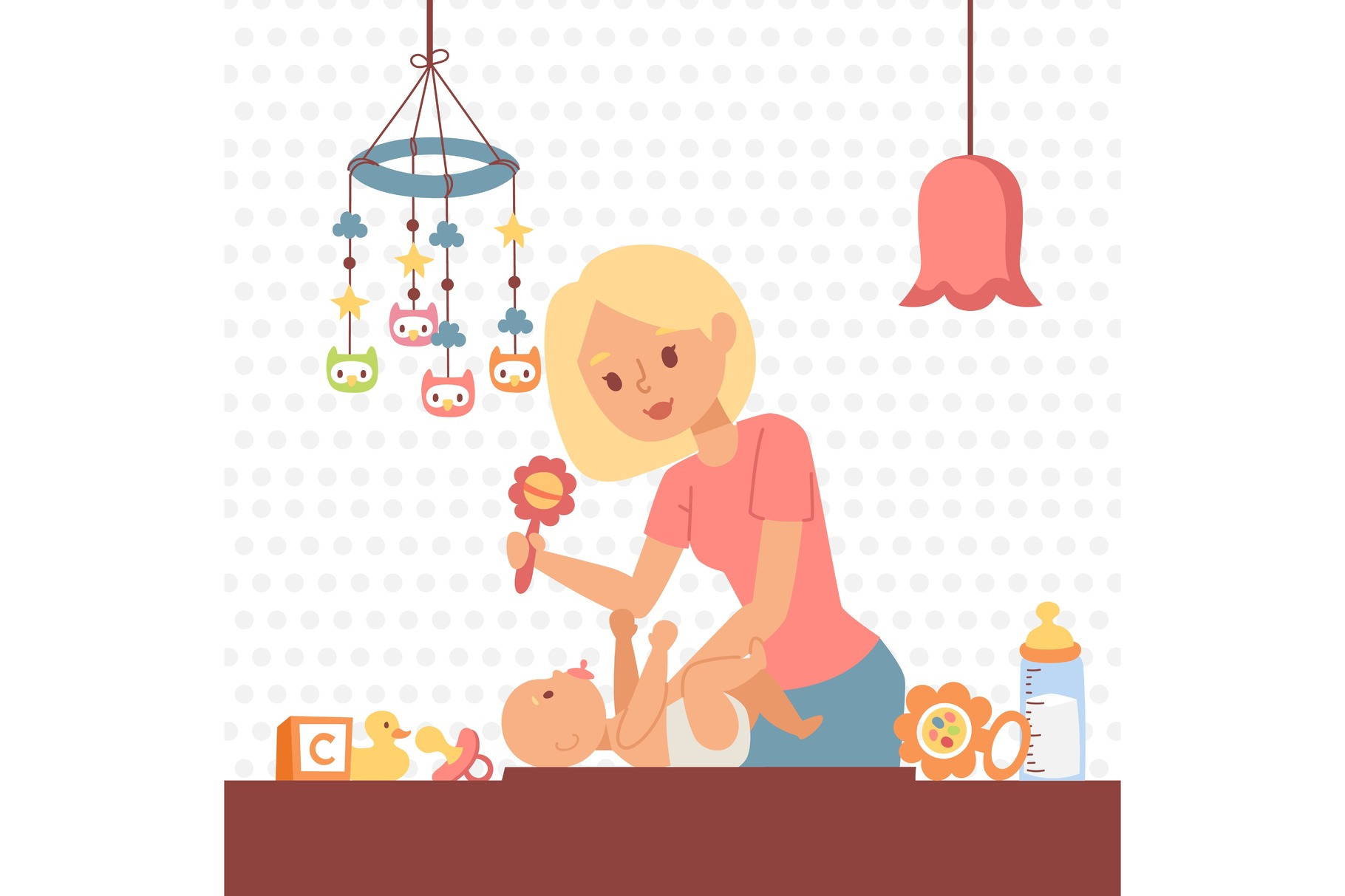 Mother changing baby diaper, vector, an Object Graphic by ...