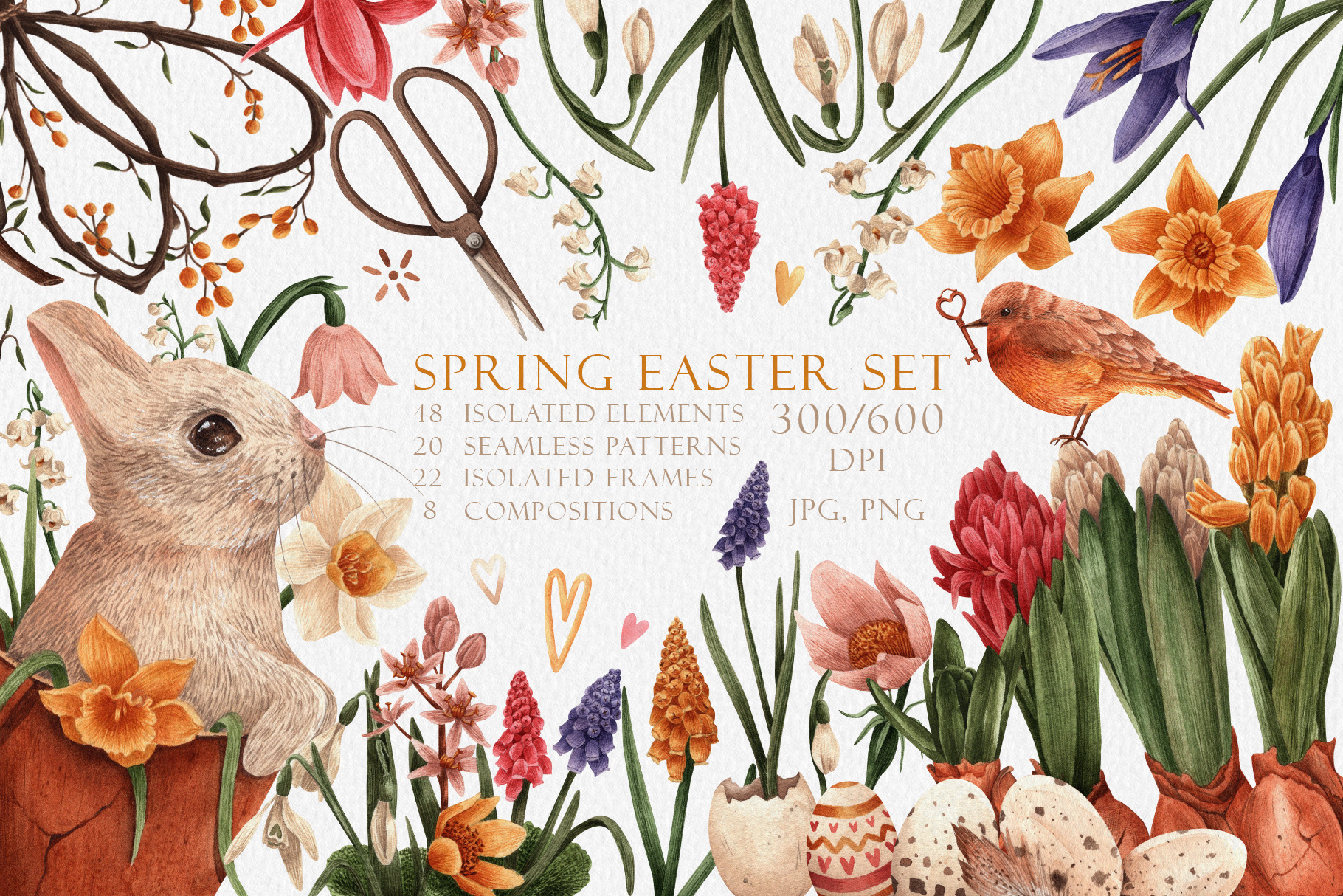 Spring easter set, an Illustration by Slovovslovo
