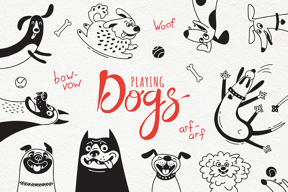 Dogs Playing, an Animal Illustration by Baksiabat | Creative Market