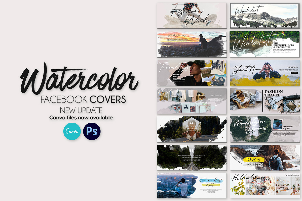 Facebook Covers Watercolor, a Social Media Template by Analogi Studio