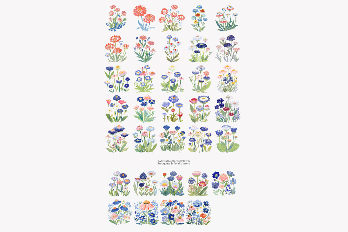 watercolor flowers clipart set
