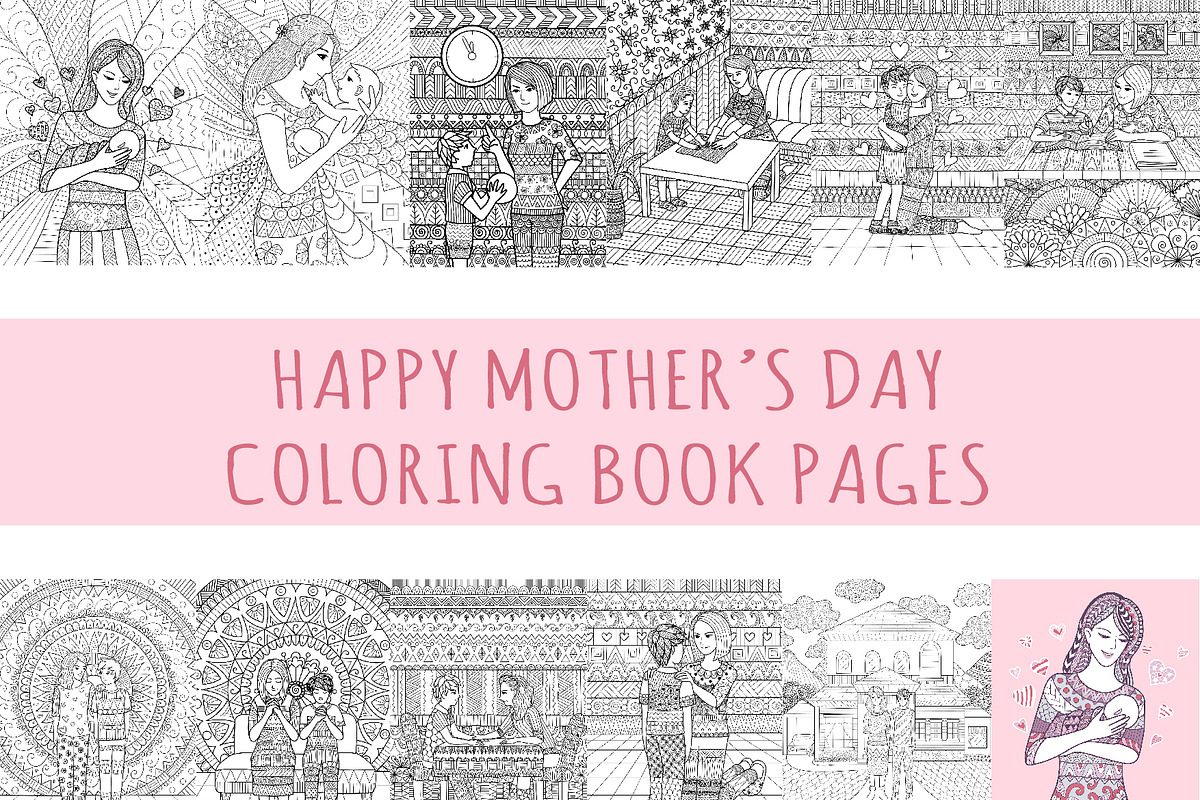 11 Mother's day coloring book page, an Illustration by Somjai King