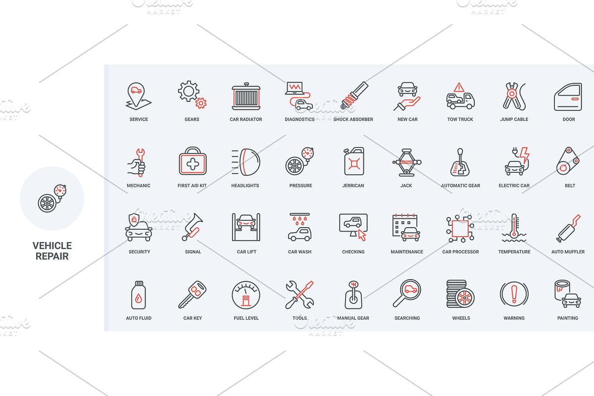 Car maintenance tools service icons, an Object Illustration by Lemberg ...