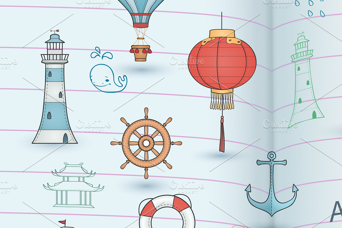 Travel card design. Set of icons., a Transportation Illustration by ...