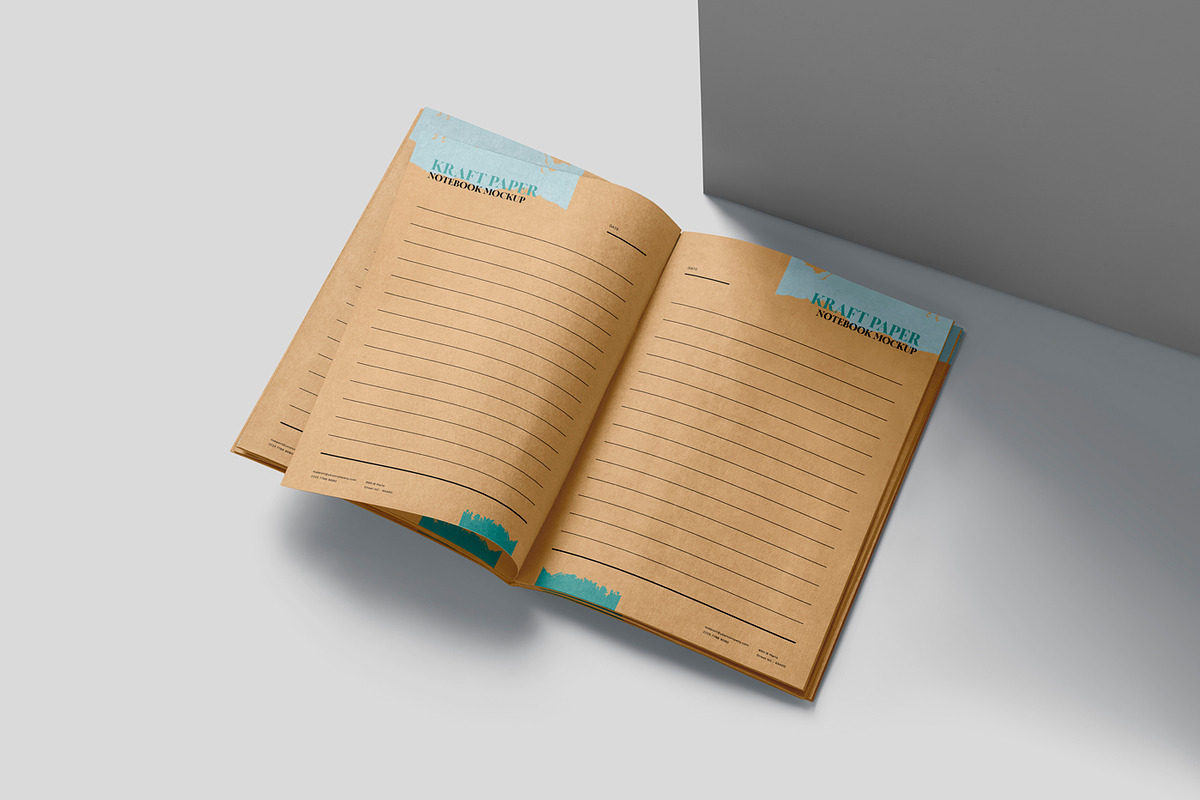 A6 Kraft Paper Notebook Mockups, a Books & Magazine Mockup by GfxFoundry