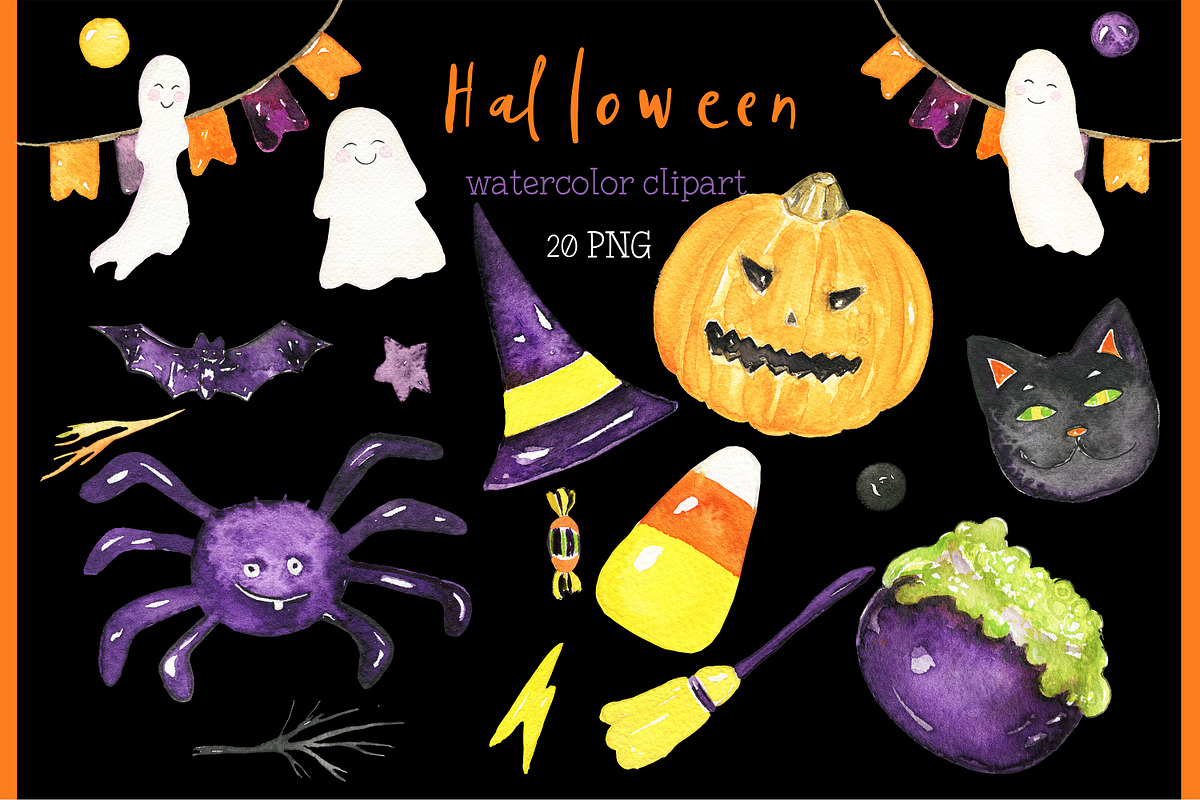 Watercolor Halloween Clipart, an Illustration by LABFcreations ...