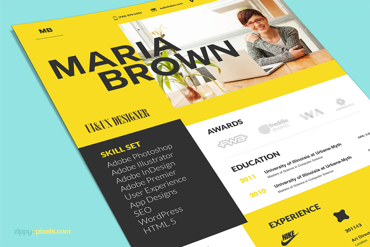 Cool Resume For Creative Designers, a Resume Template by ZippyPixels