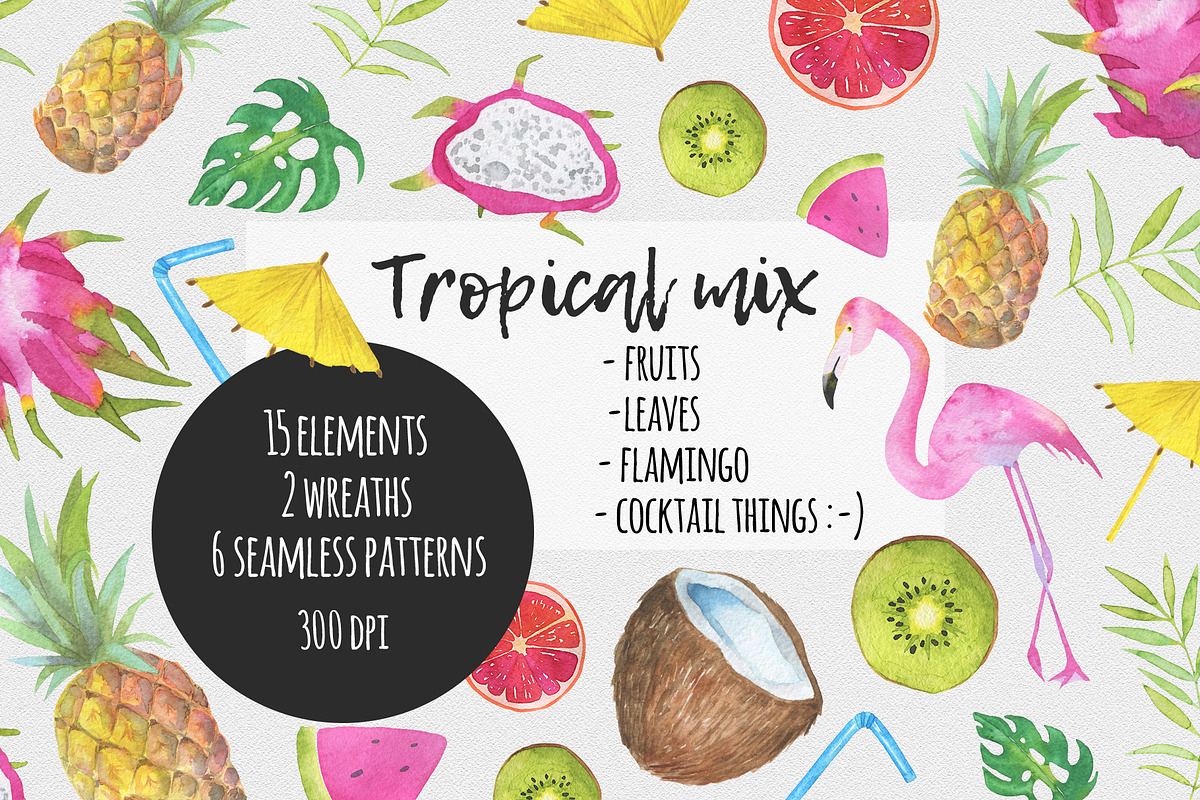 Tropical mix, a Decorative Illustration by Maria's little shop
