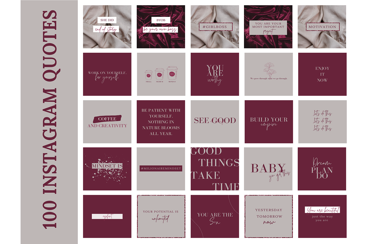 300 Maroon Instagram Template Bundle, a Social Media Template by LushBury