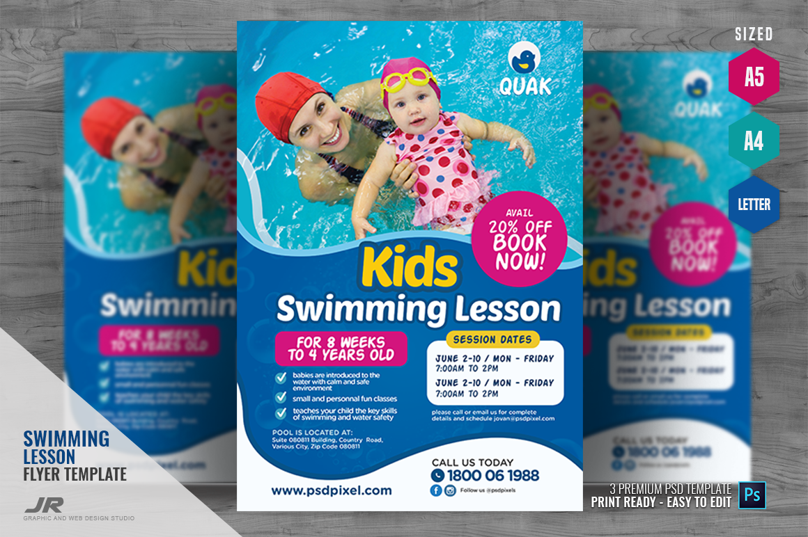Swimming Lesson Services Flyer, a Flyer Template by PSDPixel