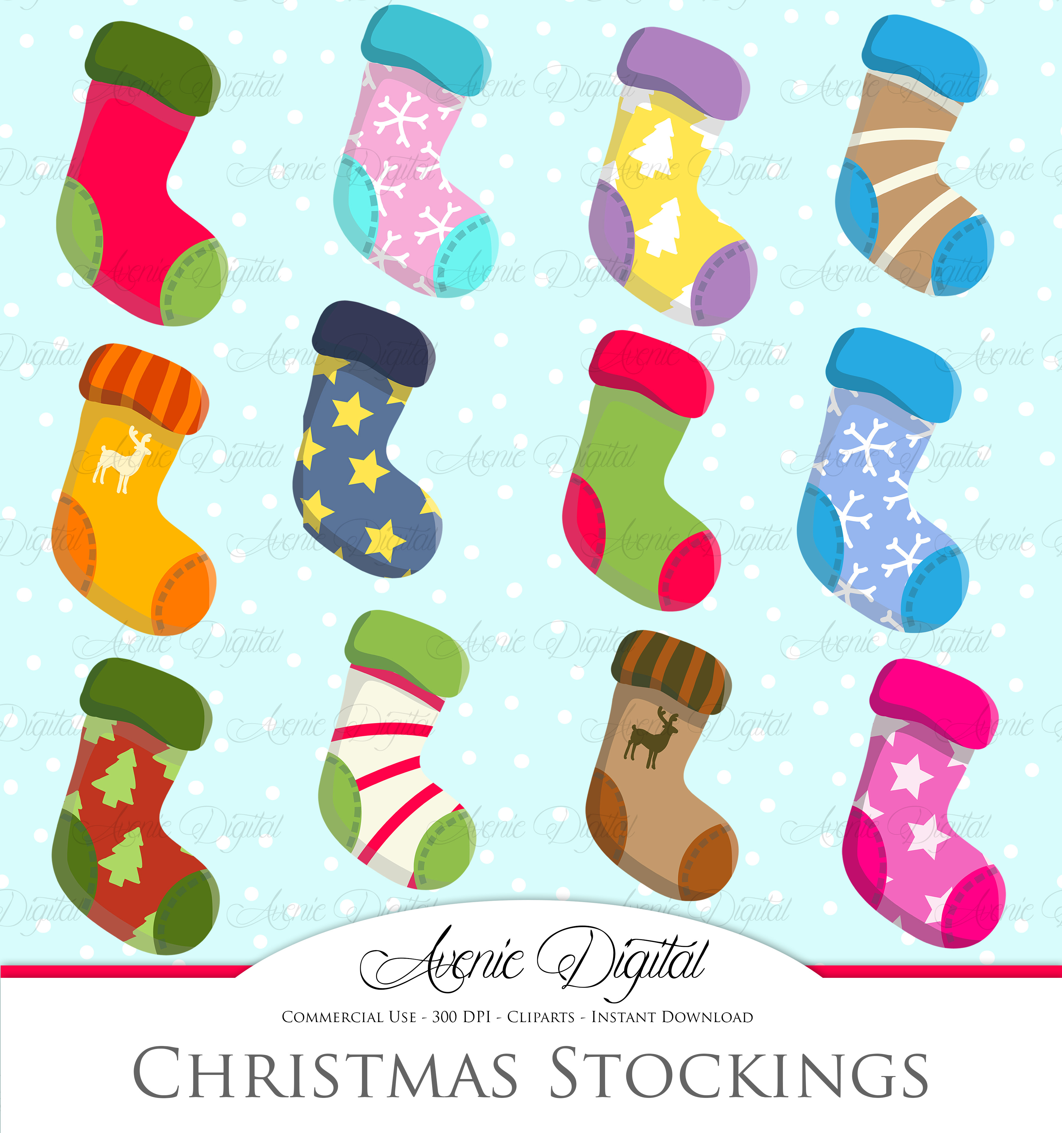 Christmas Stocking Clipart - Vector, an Illustration by Avenie Digital