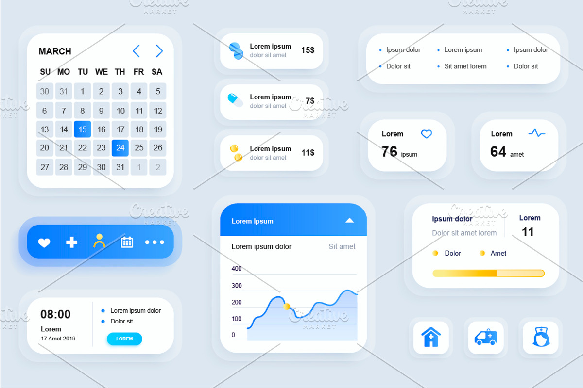 Mobile App UI Elements Kit, an UI Kit Template by alexdndz