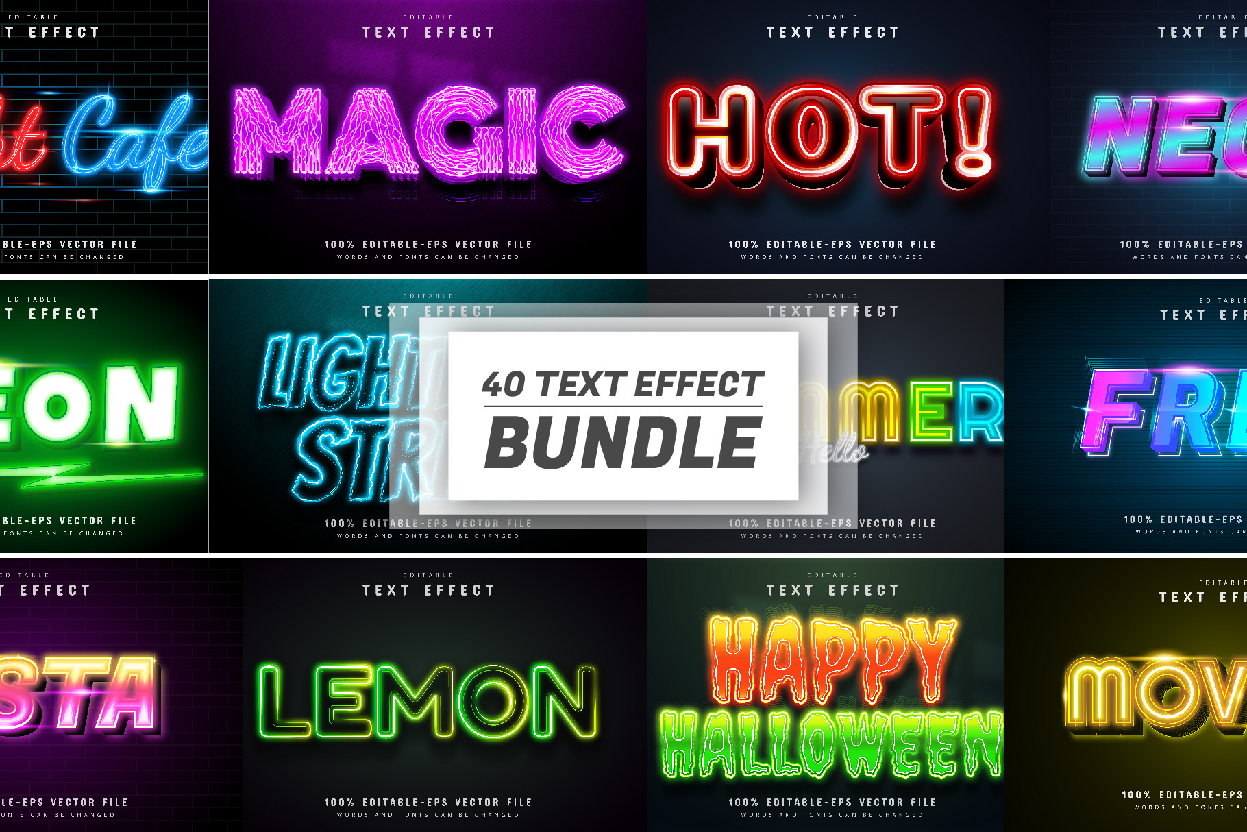 40 Neon text effect editable Vol 2, a Plug-in Add-On by Aglonemadesign