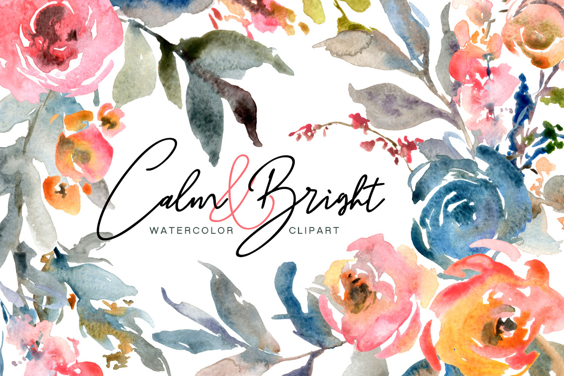 Watercolor Pink & Blue Flowers Png, an Illustration by GraphicsDish