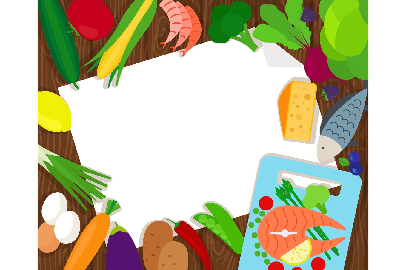 Healthy food and paper blank template | Food Illustrations ~ Creative ...