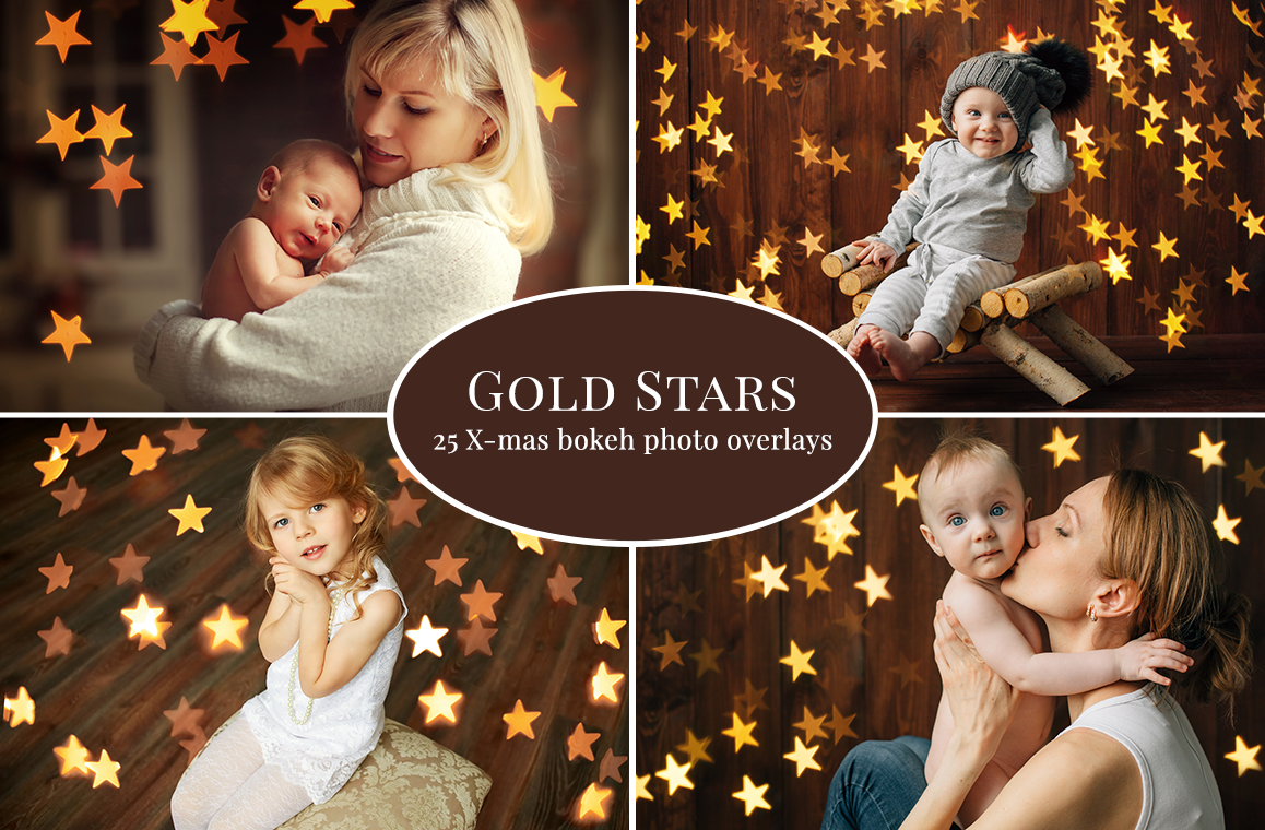 Gold Stars Bokeh Photo Overlays, a Layer Style Add-On by BrownLeopard