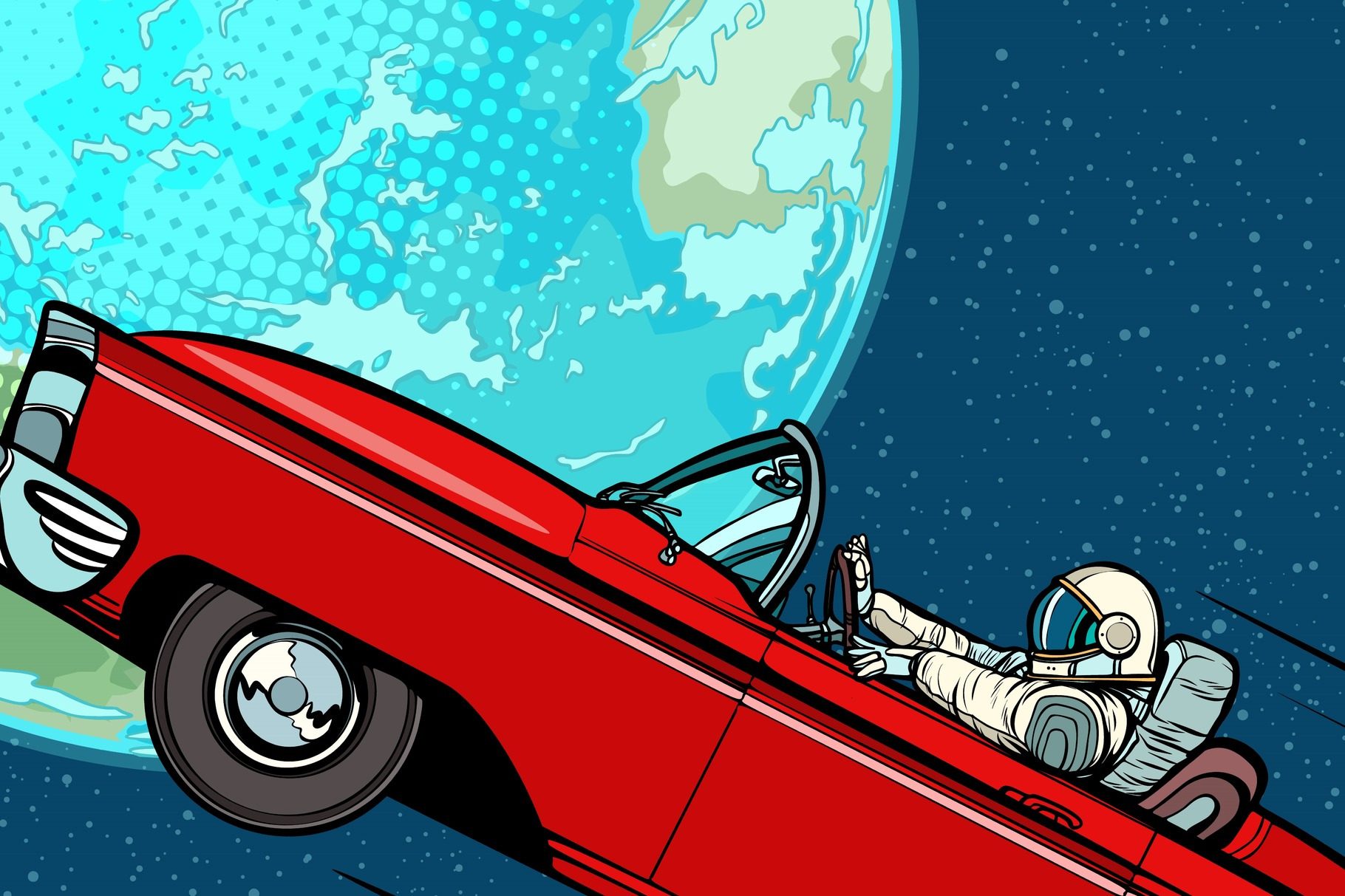 Astronaut in a car over the planet Earth, a Person Illustration by ...
